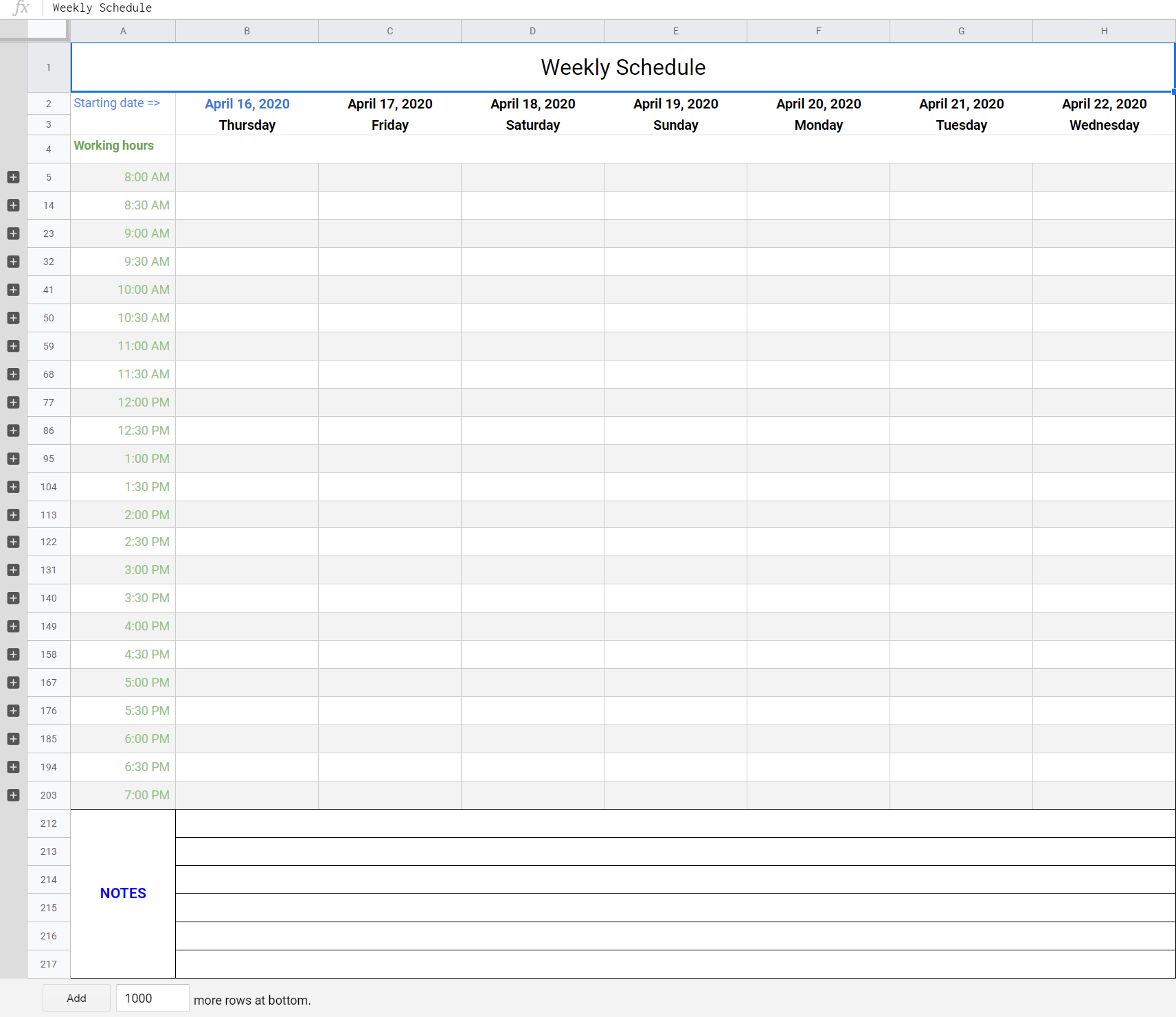 Free Weekly Schedule Template Google Sheets Printable Form Templates 
