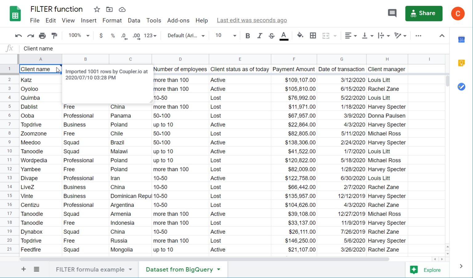 FILTER Function Google Sheets How-To Guide | Coupler.io Blog