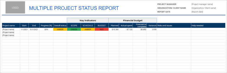 Project Status Report Template in Google Sheets and BI Tools | Coupler ...