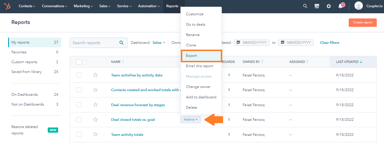 Ultimate Guide On How to Export Hubspot Reports | Coupler.io Blog