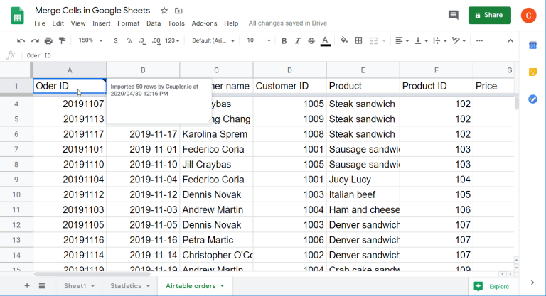 How to Merge Cells in Google Sheets: Formula Examples | Coupler Blog